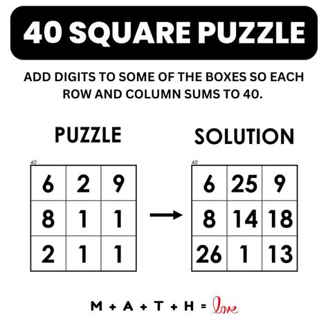 40 Square Logic Puzzles Math Love