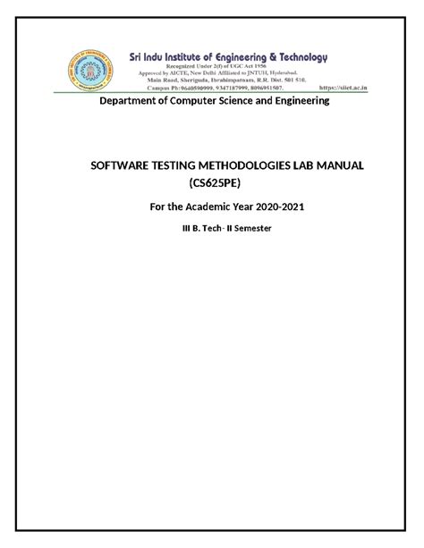 Stm Lab Manual Department Of Computer Science And Engineering Software Testing Methodologies