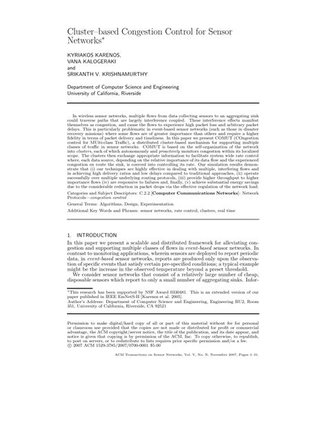 Pdf Cluster Based Congestion Control For Sensor Networks