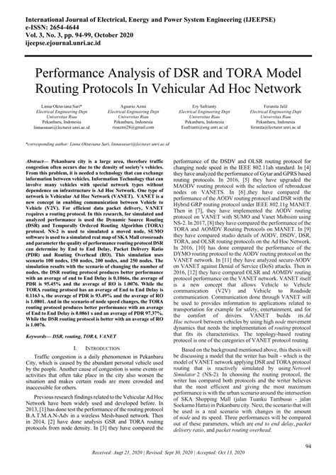 Pdf Performance Analysis Of Dsr And Tora Model Routing Protocols In Vehicular Ad Hoc Network