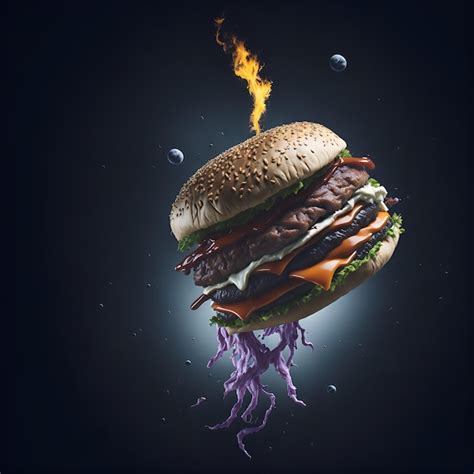 Premium Ai Image A Hamburger With A Flame On It That Says Burger