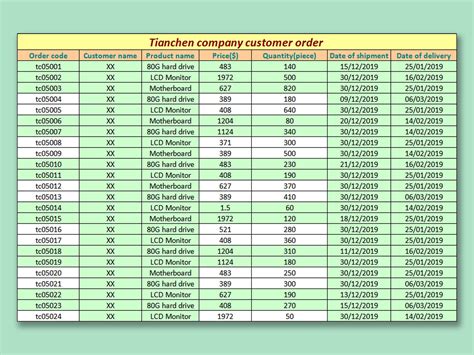 Excel Of Company Customer Order Xlsx Wps Free Templates