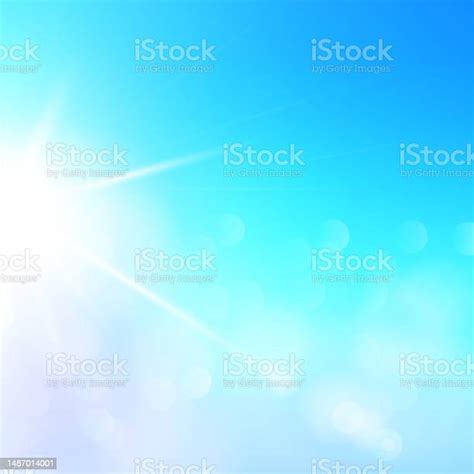 추상 벡터 여름 햇빛 그림입니다 초점이 흐려진 조명이 있는 맑은 배경의 푸른 하늘 특별한 태양 렌즈 플레어 조명 효과 광선에 대한 스톡 벡터 아트 및 기타 이미지 Istock