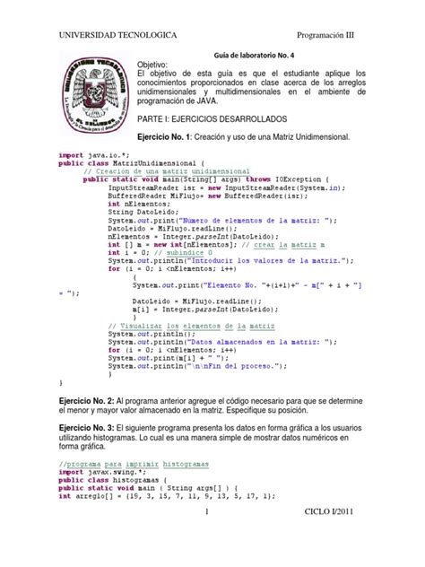 Ejercicios De Programacion Java Pdf Estructura De Datos De Matriz