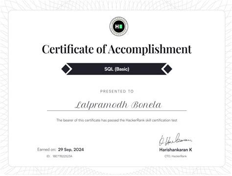 Lalpramodh Bonela On Linkedin Hackerrank Sql Certification