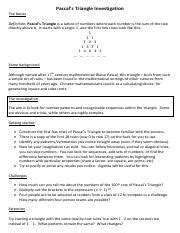 Pascal Triangle Investigation Pdf Pascal S Triangle Investigation The Basics Definition
