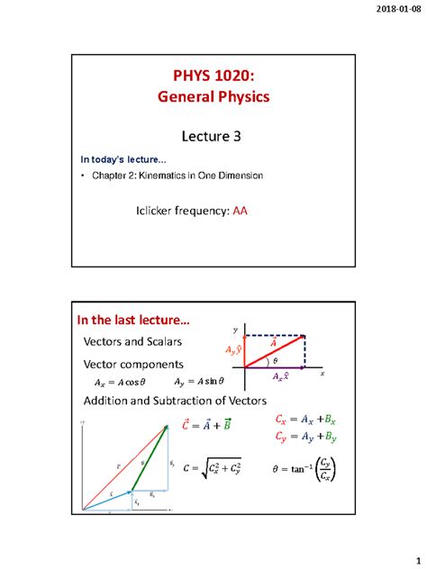 Phys1020 Lect03 Ch2 Lecture Notes 3 Phys 1020 General Physics