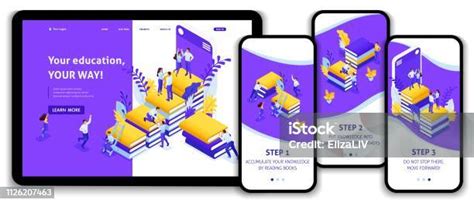 웹사이트 템플릿 방문 페이지 아이소메트릭 개념 E학습 교육에 대 한 귀하의 지식을 귀하의 성공 쉽게 편집 하 고 사용자 지정
