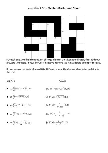 Integration A Level Maths Cross Number Group Teaching Resources