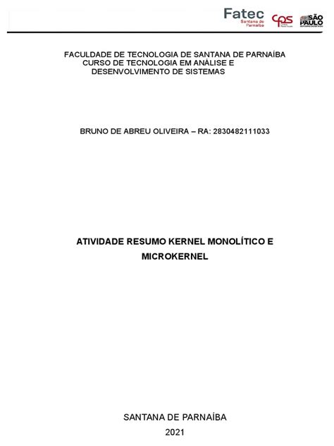 Resumo Monolithic Kernel Vs Microkernel Pdf Kernel Sistema Operacional Unix