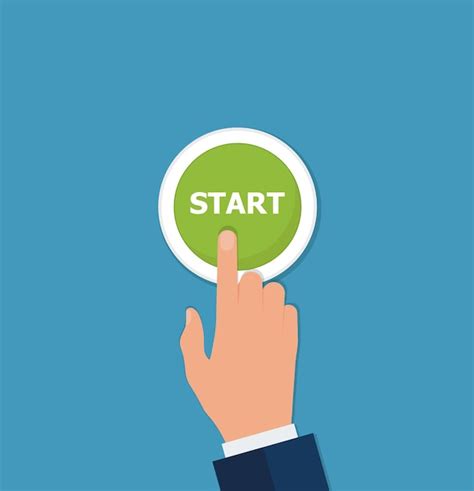 Premium Vector | Businessman hand pressing start button just get started concept