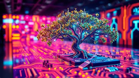 A Breathtaking Fusion Of Nature And Technology A Futuristic Circuit Board Tree Of Life Ecosystem