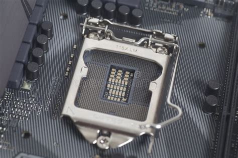 CPU Slot Intel LGA Cpu Socket On Motherboard Computer PC With Cpu Processor Stock Photo