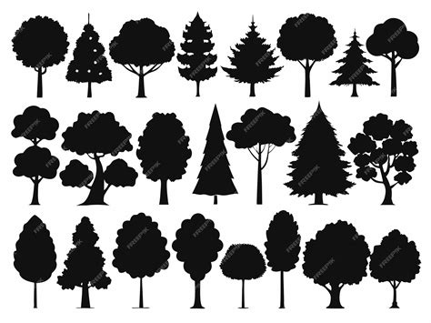 Premium Vector Silhouette Tree Line Drawing Set Side View Set Of