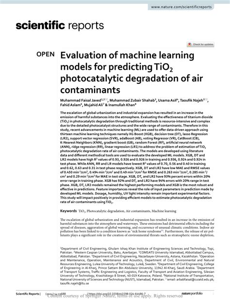 Pdf Evaluation Of Machine Learning Models For Predicting Tio2
