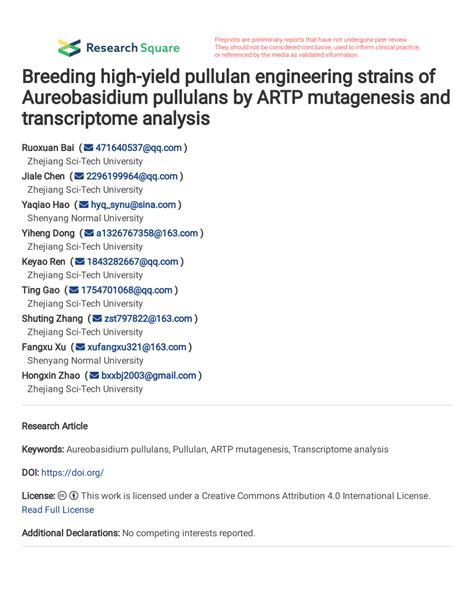 Pdf Breeding High Yield Pullulan Engineering Strains Of Aureobasidium