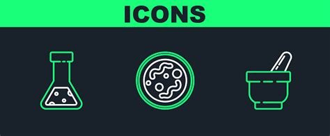 세트 라인 박격포와 유봉 시험관 플라스크 화학 물질 및 박테리아 아이콘 벡터 박테리아에 대한 스톡 벡터 아트 및 기타 이미지 박테리아 아이콘 실험실 Istock