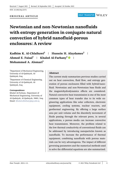 Pdf Newtonian And Non‐newtonian Nanofluids With Entropy Generation In Conjugate Natural