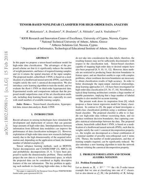 Pdf Tensor Based Nonlinear Classifier For High Order Data Analysis