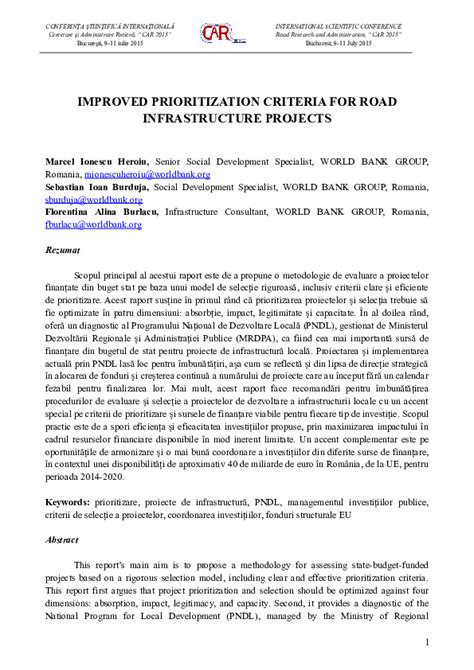 Doc Improved Prioritization Criteria For Road Infrastructure Projects