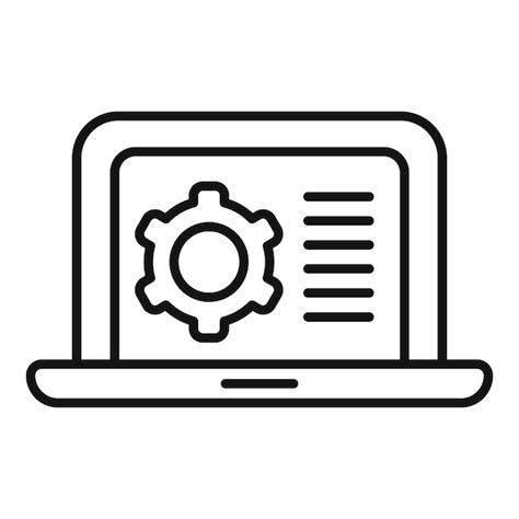 premium vector laptop gear overview icon outline vector solitary tech cog