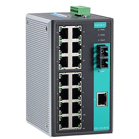 Moxa EDS 316 M SC T Ethernet Switch Unmanaged 16 Port 1 Multi Mode Port SC Connector