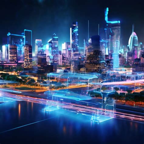 futuristic digital city skyline glowing at night stock image image of