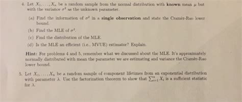 Solved Let X1 Xn Be A Random Sample From The Normal