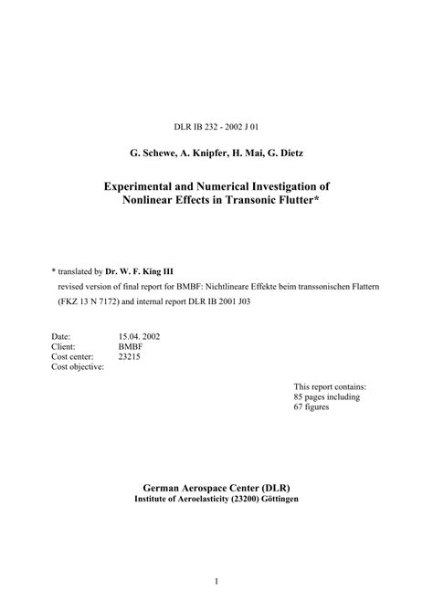 PDF Experimental And Numerical Investigation Of Nonlinear Effects In Transonic Flutter