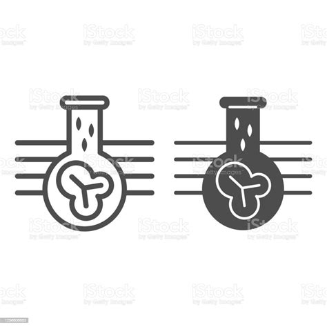 화학 요소 라인과 단단한 아이콘 과학 개념 흰색 배경에 실험실 장비 표지판 모바일 및 웹개요에 액체 아이콘이있는 실험실 테스트 튜브가 있는 플라스크 벡터 그래픽 건강관리와