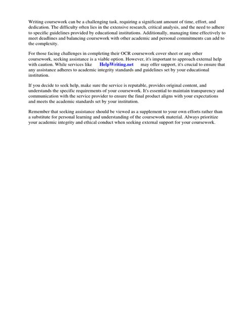 Ocr Coursework Cover Sheet Pdf