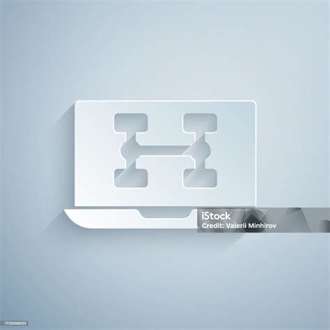 종이 컷 회색 배경에 격리된 자동차 아이콘의 하드웨어 진단 상태 자동차 서비스 및 수리 부품 종이 아트 스타일 벡터 3차원 형태에 대한 스톡 벡터 아트 및 기타 이미지