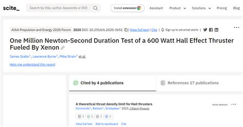one million newton second duration test of a 600 watt hall effect