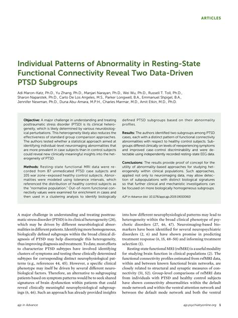 Pdf Individual Patterns Of Abnormality In Resting State Functional Connectivity Reveal Two