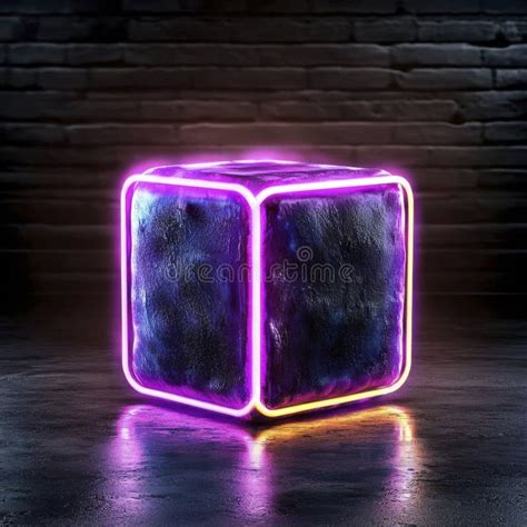 A Photostock Of Abstract Glowing Neon Cubes In Futuristic Patterns Isolated On A Dark Background