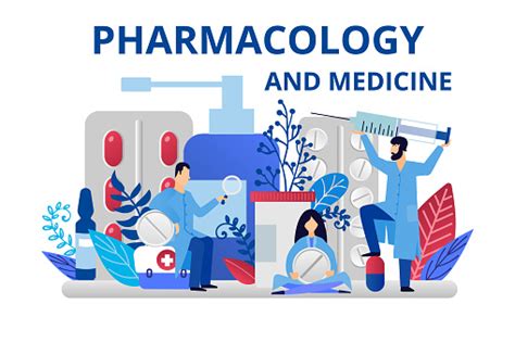 약리학 및 의학 실험실 연구 건강 관리 개념을 하 고 의사 화학 연구 및 약사 웹 배너에 대 한 벡터 일러스트 레이 션 브로셔 가리기에 대한 스톡 벡터 아트 및 기타 이미지