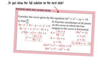 Calculus Unit Practice Google Slides Composite Implicit Inverse Derivatives