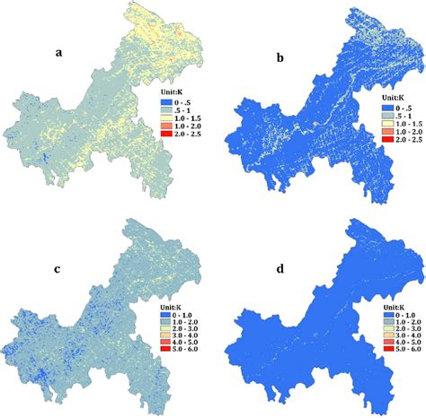 spatial distribution of the mean absolute value a b and the standard