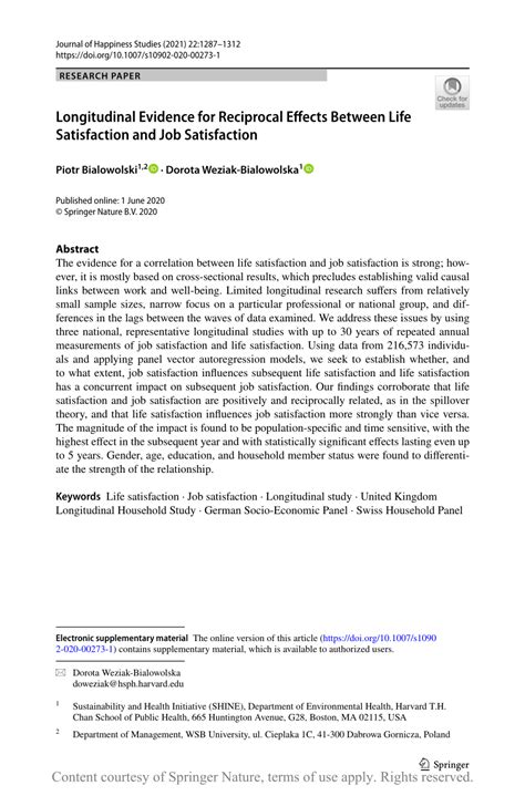 Longitudinal Evidence For Reciprocal Effects Between Life Satisfaction
