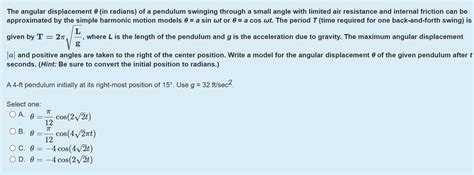 Solved The Angular Displacement θ In ﻿radians Of ﻿a