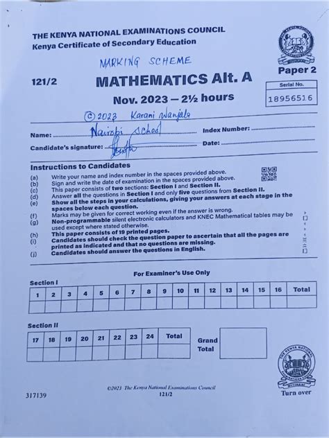 Kcse 2023 Math P2 Ms Pdf