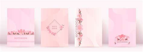 Premium Vector Floral Cover Notebook Cherry Blossom Pink Flat Set Vintage Card Wrap Design