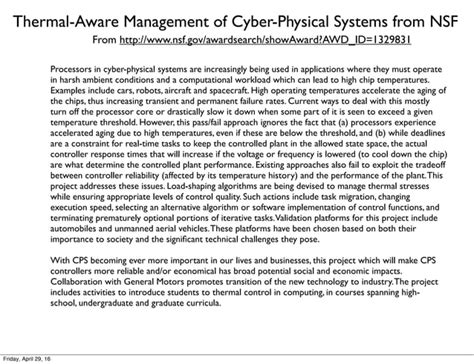 Research And Testbeds In Cyber Physical Systems Ppt