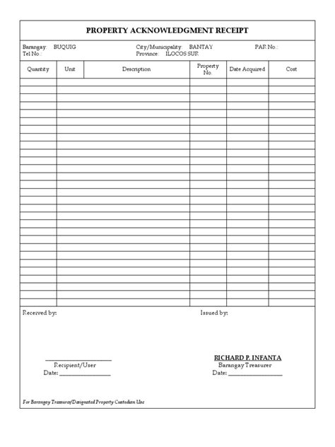 Property Acknowledgment Receipt Pdf