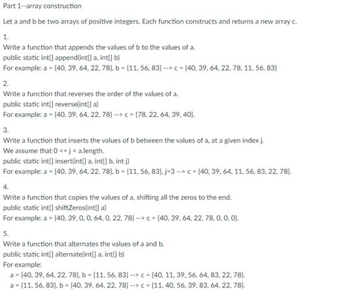 Solved Part Array Construction Let A And B Be Two Arrays Chegg