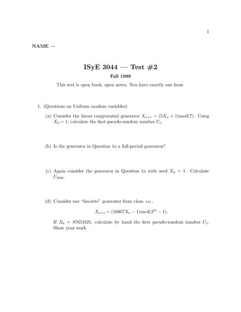 Exam 4 With 4 Questions Simulation Analysis And Design Isye 3044 Docsity