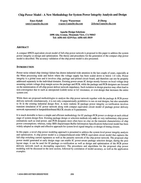 Pdf Chip Power Model A New Methodology For System Power Integrity
