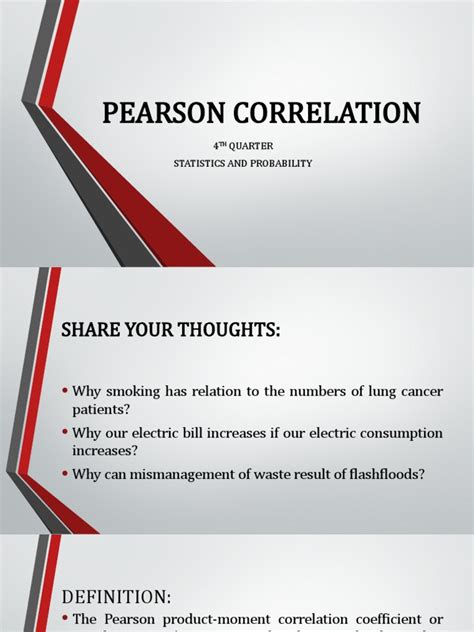Pearson Correlation 4 Quarter Statistics And Probability Pdf