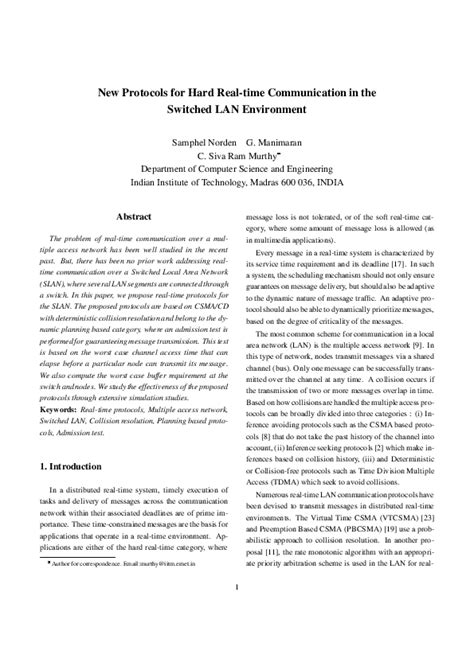 Pdf New Protocols For Hard Real Time Communication In The Switched