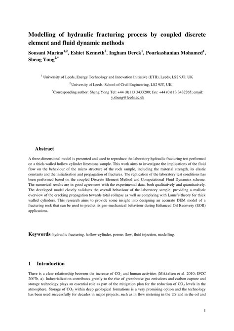 Pdf Modelling Of Hydraulic Fracturing Process By Coupled Discrete Element And Fluid Dynamic